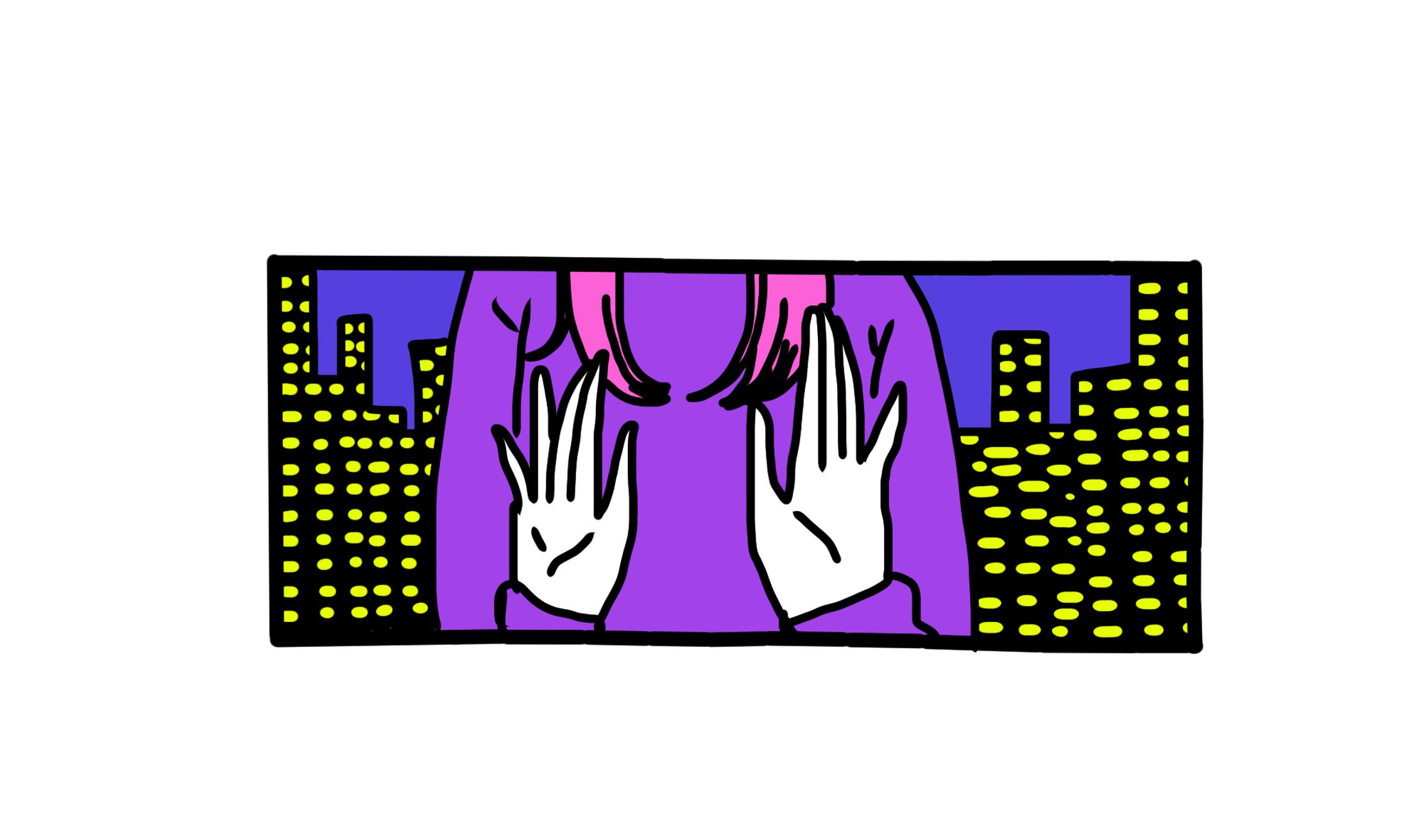 夜の街を眺める少女