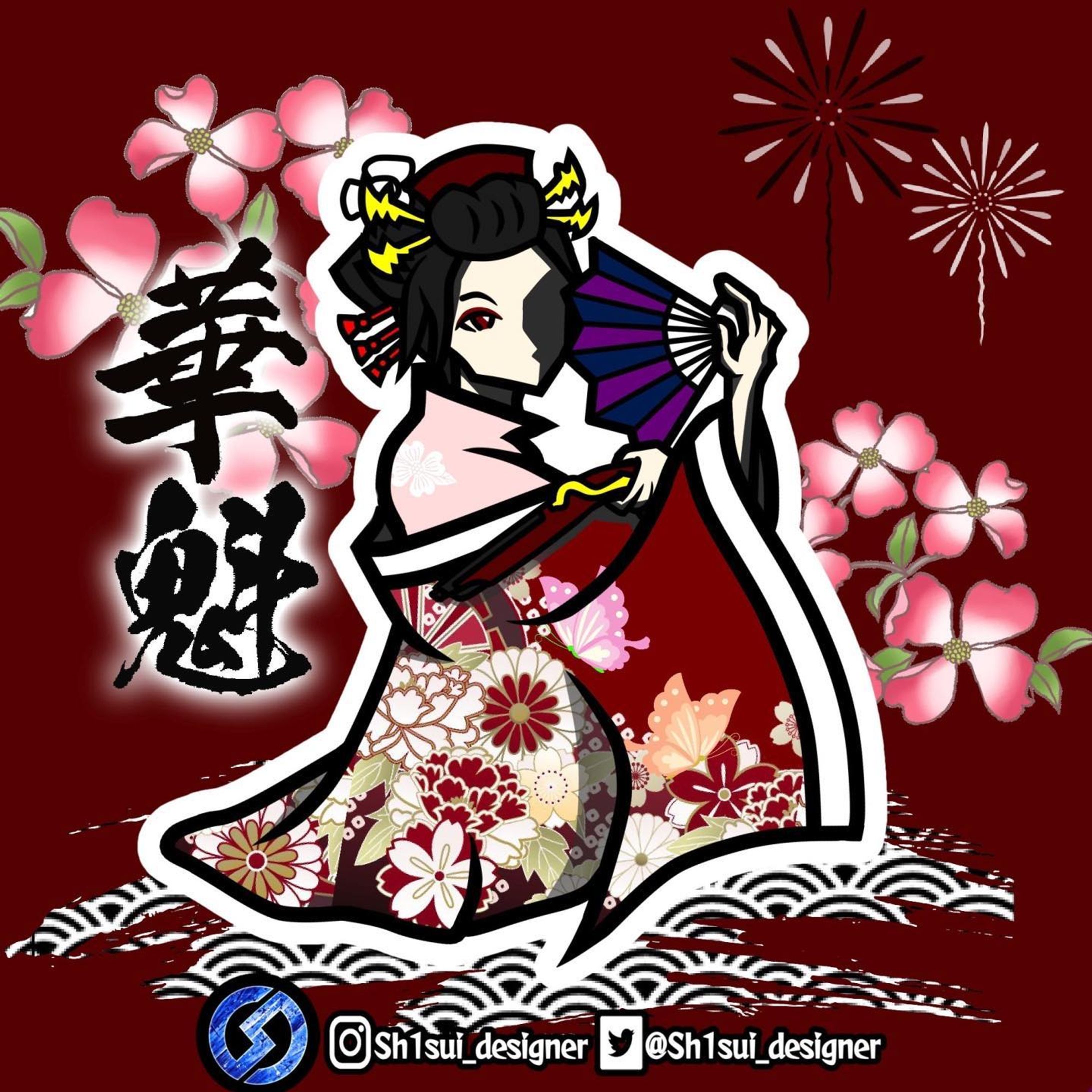 Mascot logo concept:花魁+ハナミズキ text:華魁 Plz Twitter Follow& like #マスコットロゴ ...